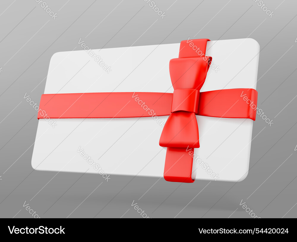 White plastic gift card with red ribbon Royalty Free Vector