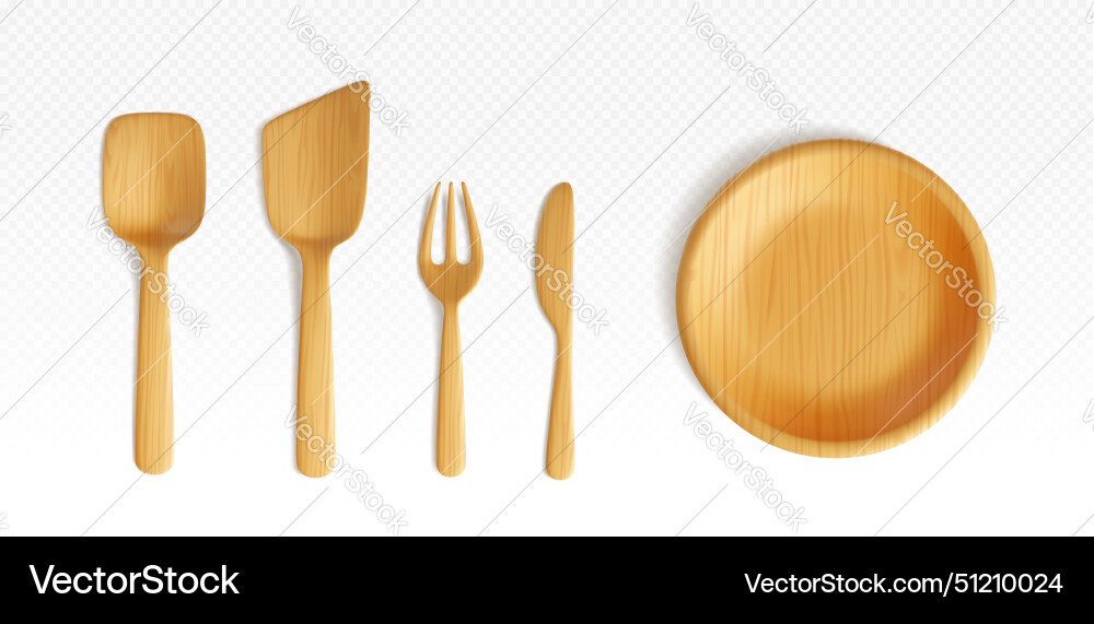 Wooden kitchen utensils set Royalty Free Vector Image
