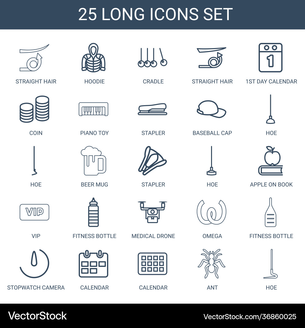 25 long icons Royalty Free Vector Image - VectorStock