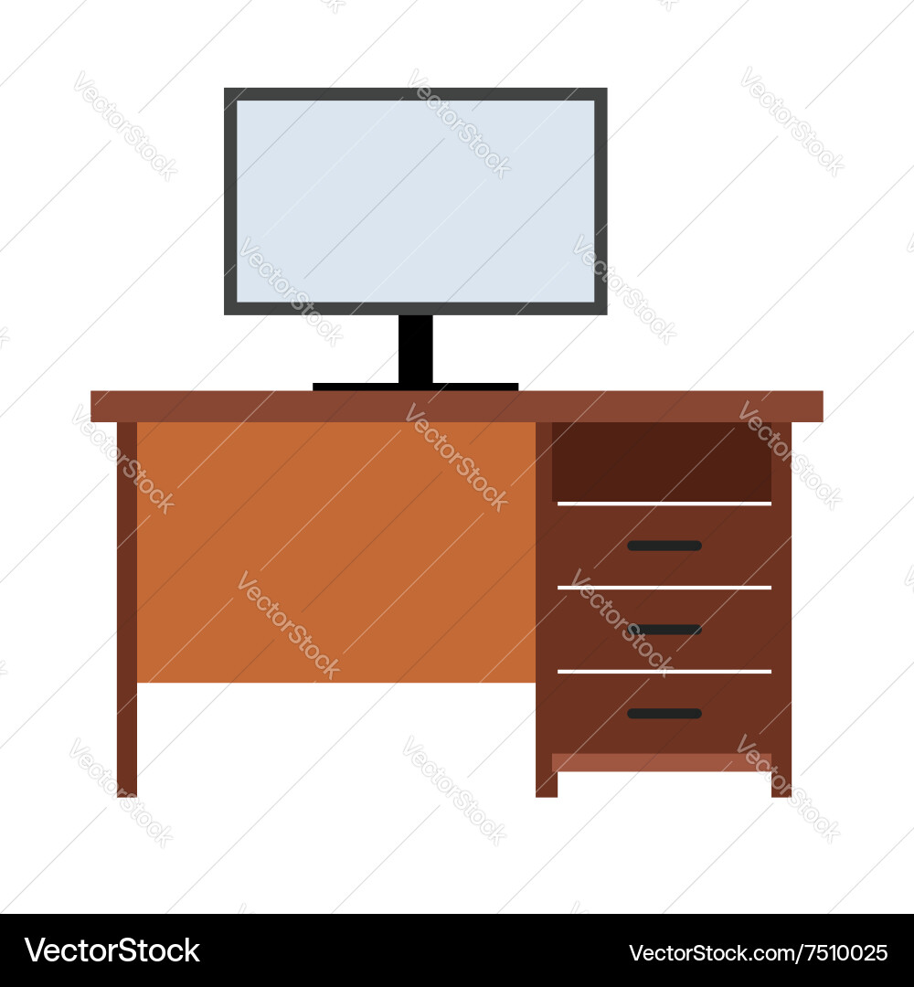 Computer desk flat icon Royalty Free Vector Image