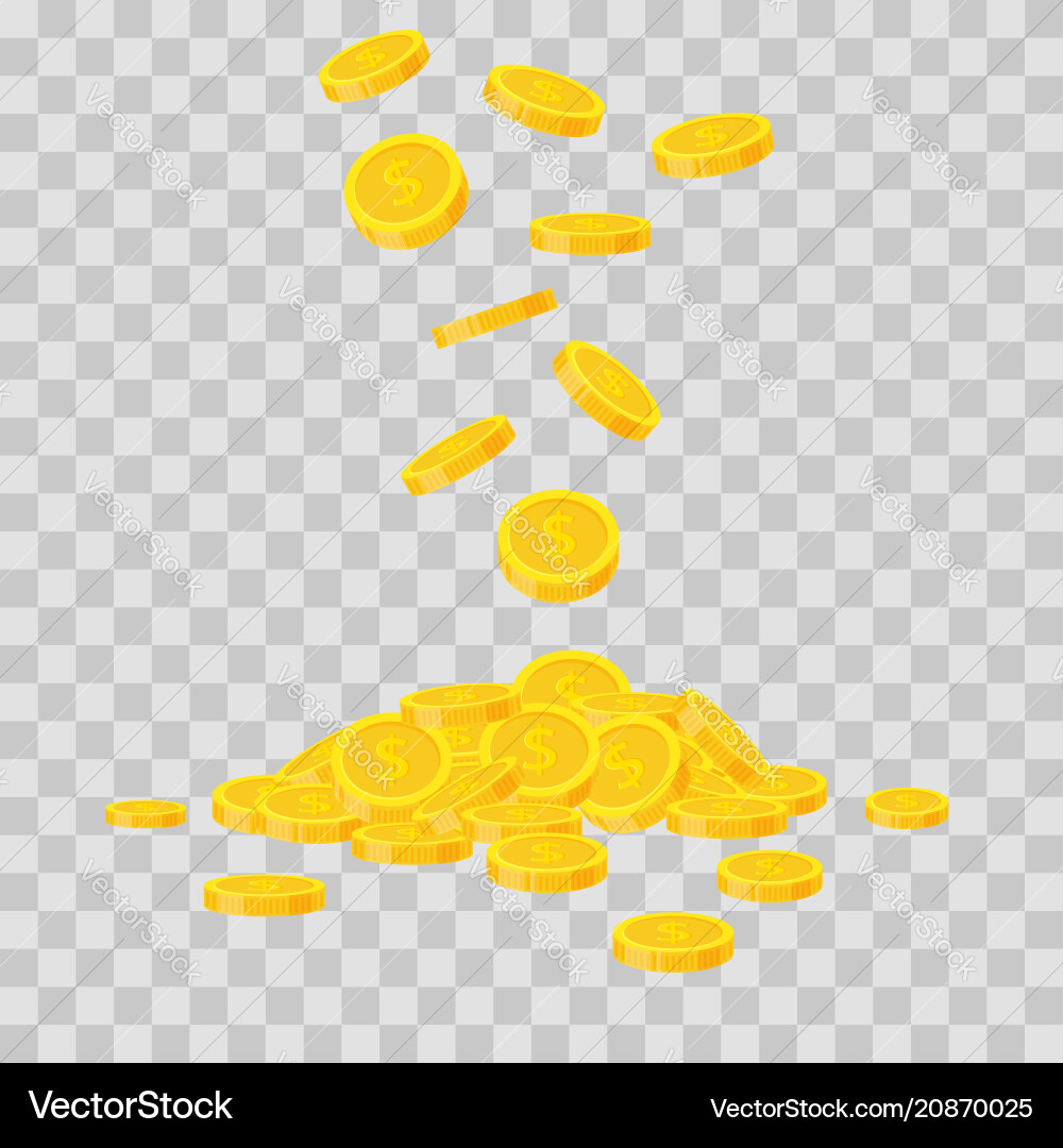 Falling gold coins on transparent background cash Vector Image