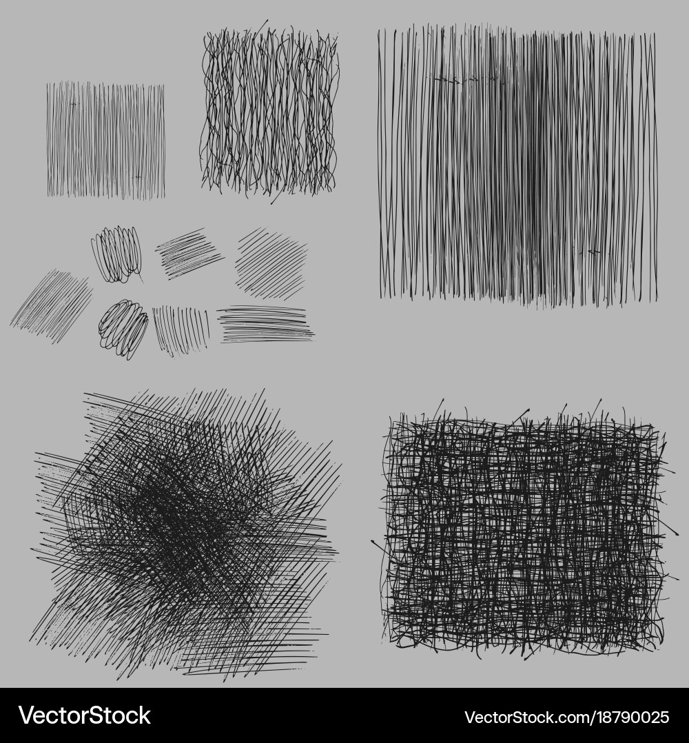 Grunge rough hatching drawing textures set Vector Image