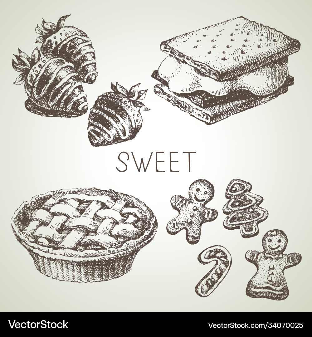 Hand drawn sketch sweet dessert set black Vector Image