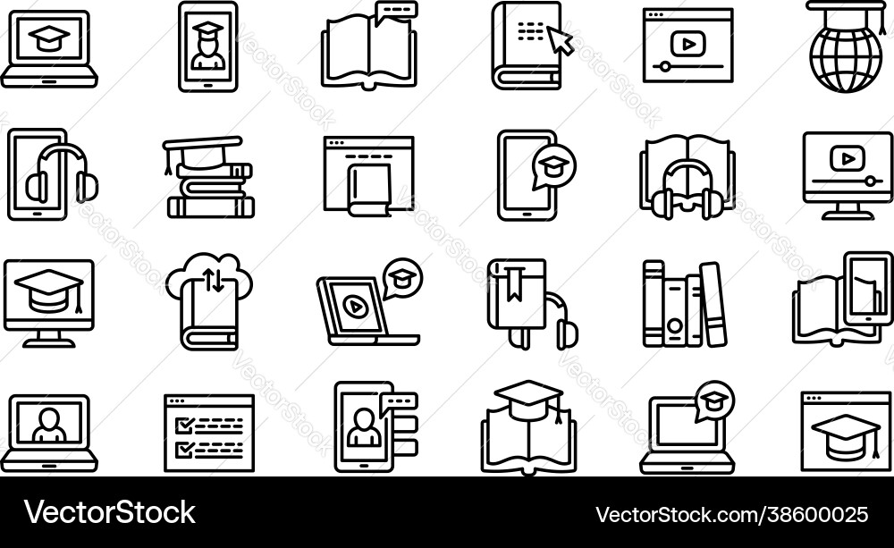 Interactive learning icons set outline style Vector Image