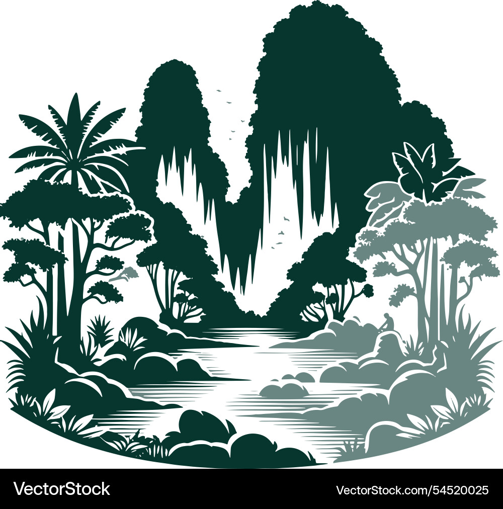 Lush jungle river landscape Royalty Free Vector Image