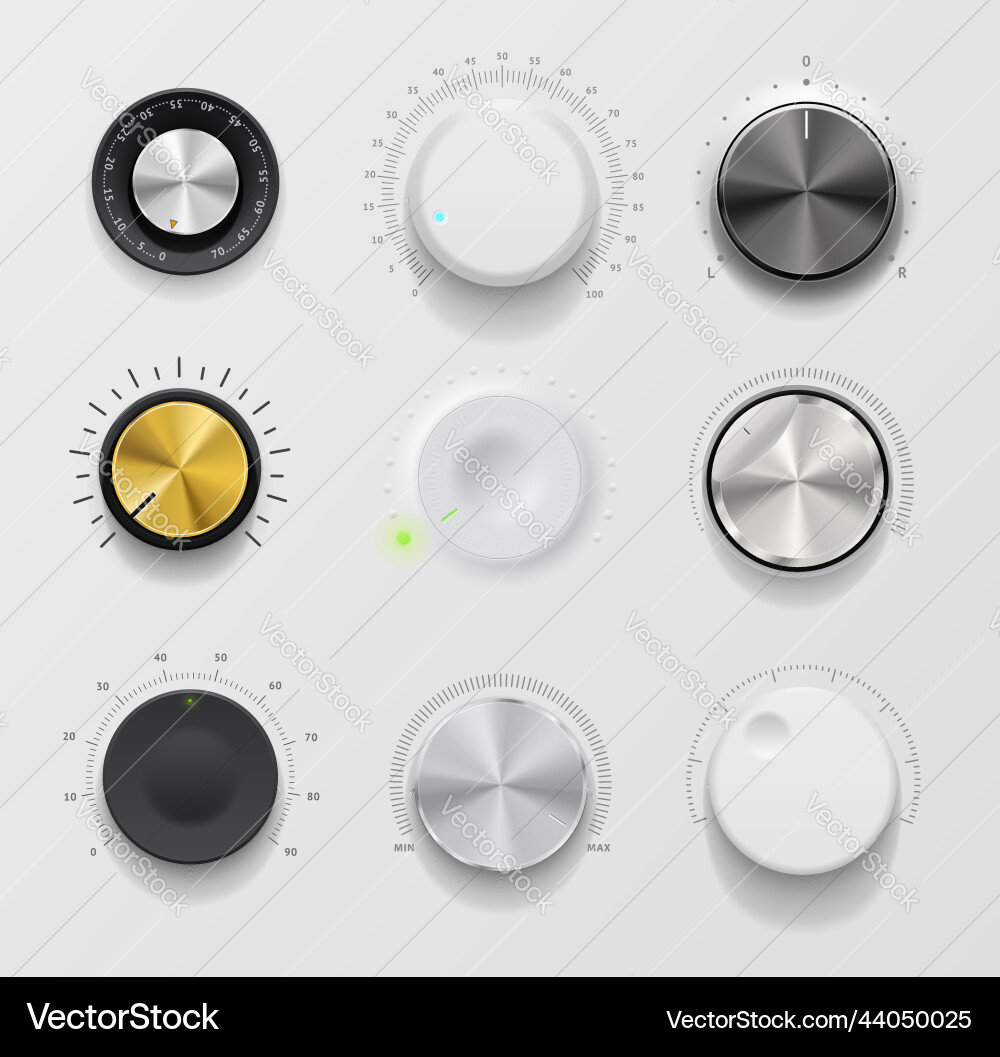Music and sound volume knob buttons Royalty Free Vector