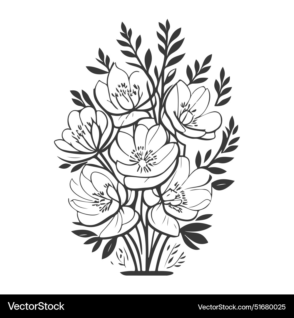 Wedding bouquet flowers grey Royalty Free Vector Image