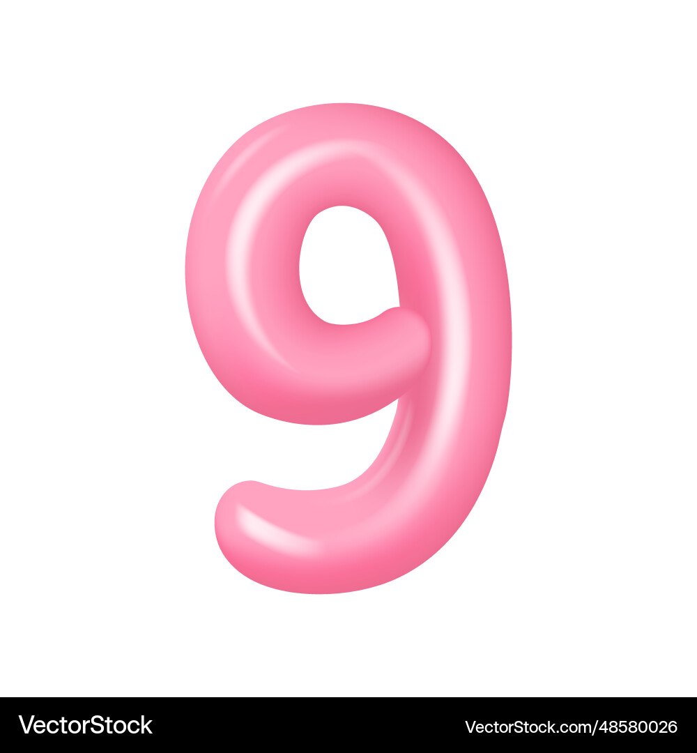 3d plastic pink numbers 9 with highlights Vector Image