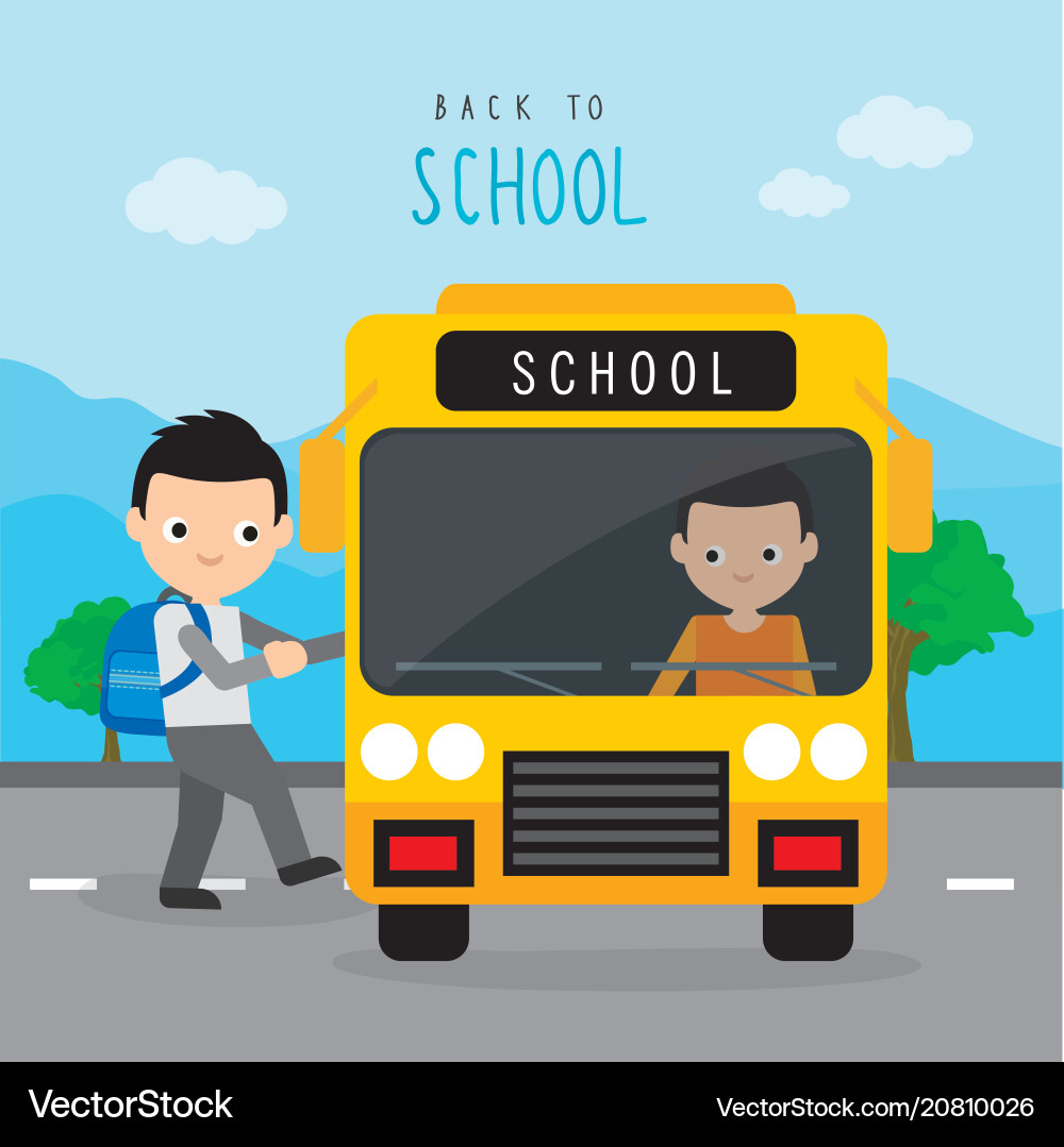 Back to school bus road boy cartoon Royalty Free Vector