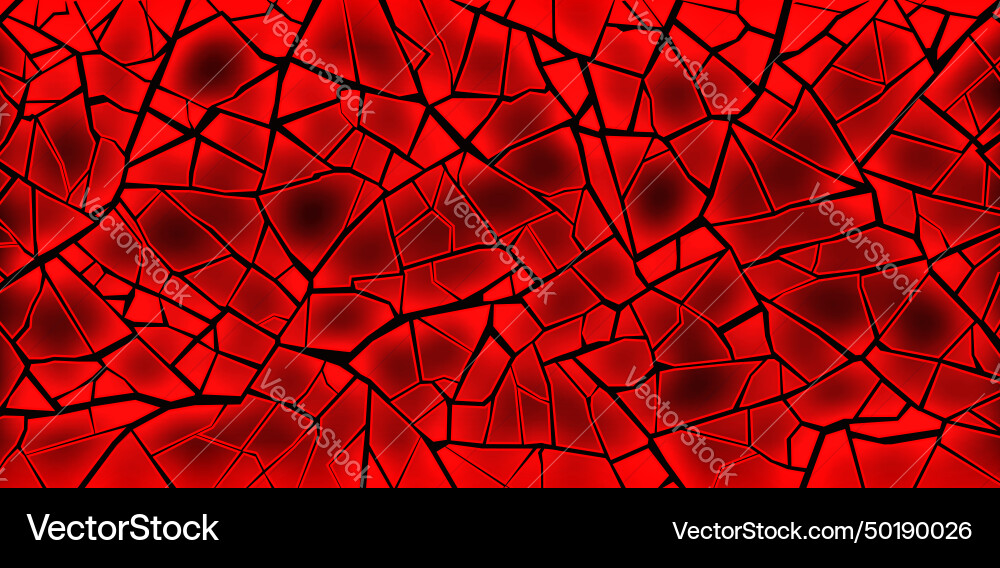 Black cracks on a dark red glowing background Vector Image