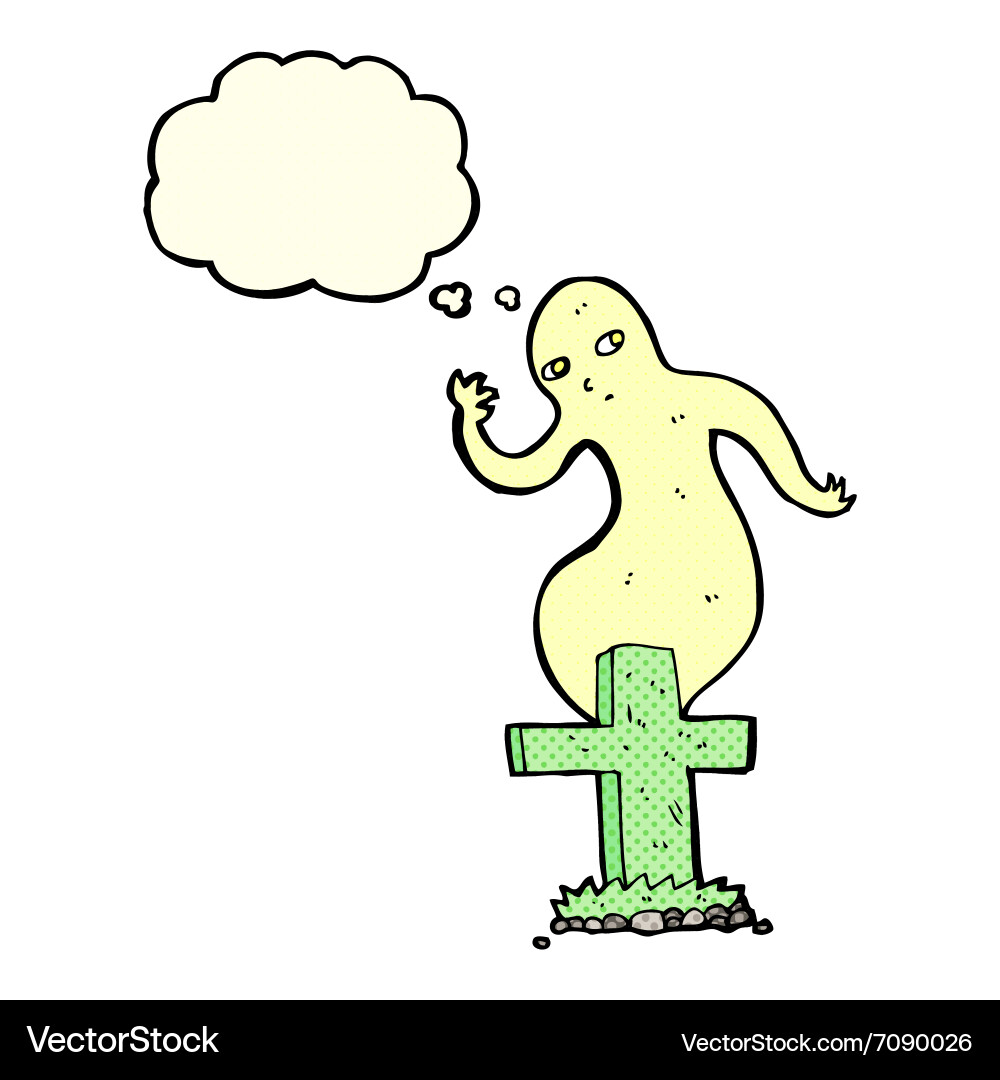 Cartoon ghost rising from grave with thought Vector Image