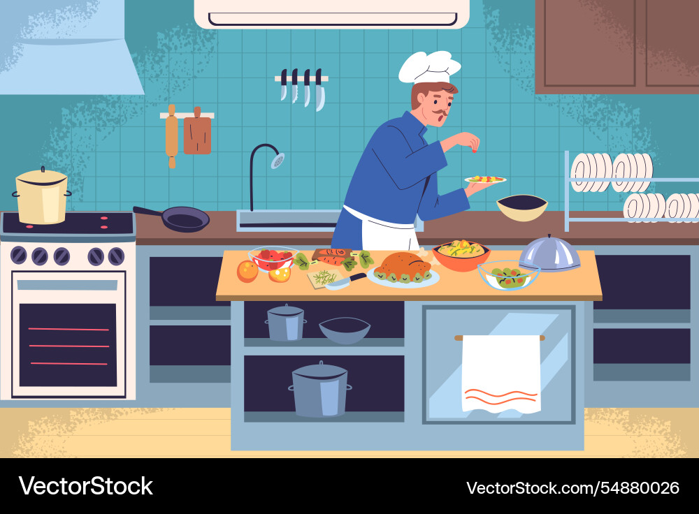 Chief cooking in restaurant kitchen professional Vector Image