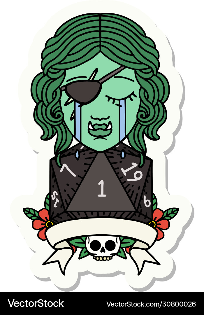 Crying orc rogue character with natural one roll Vector Image