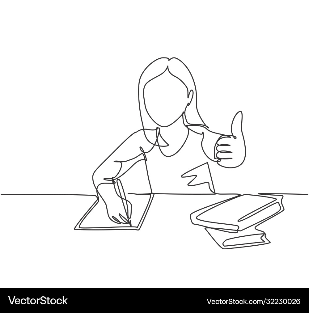 Education concept one line drawing young happy Vector Image