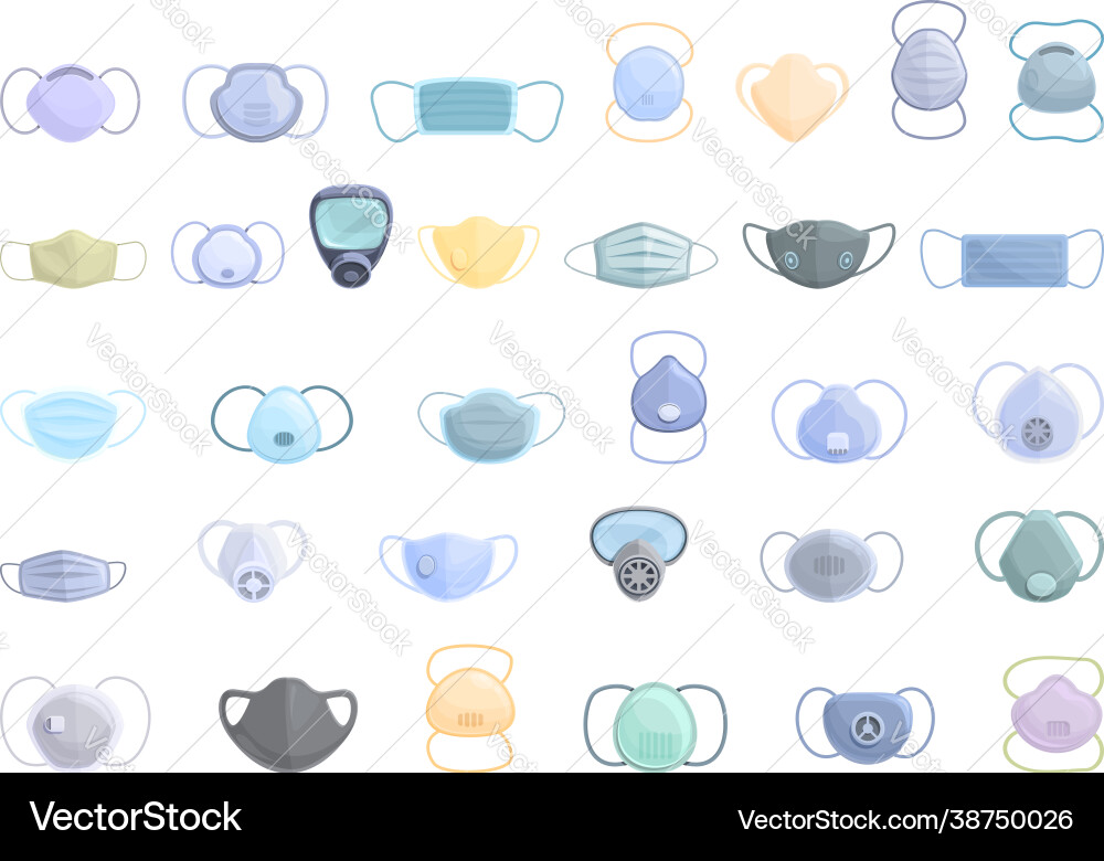 Face shield icons set cartoon clean kit Royalty Free Vector