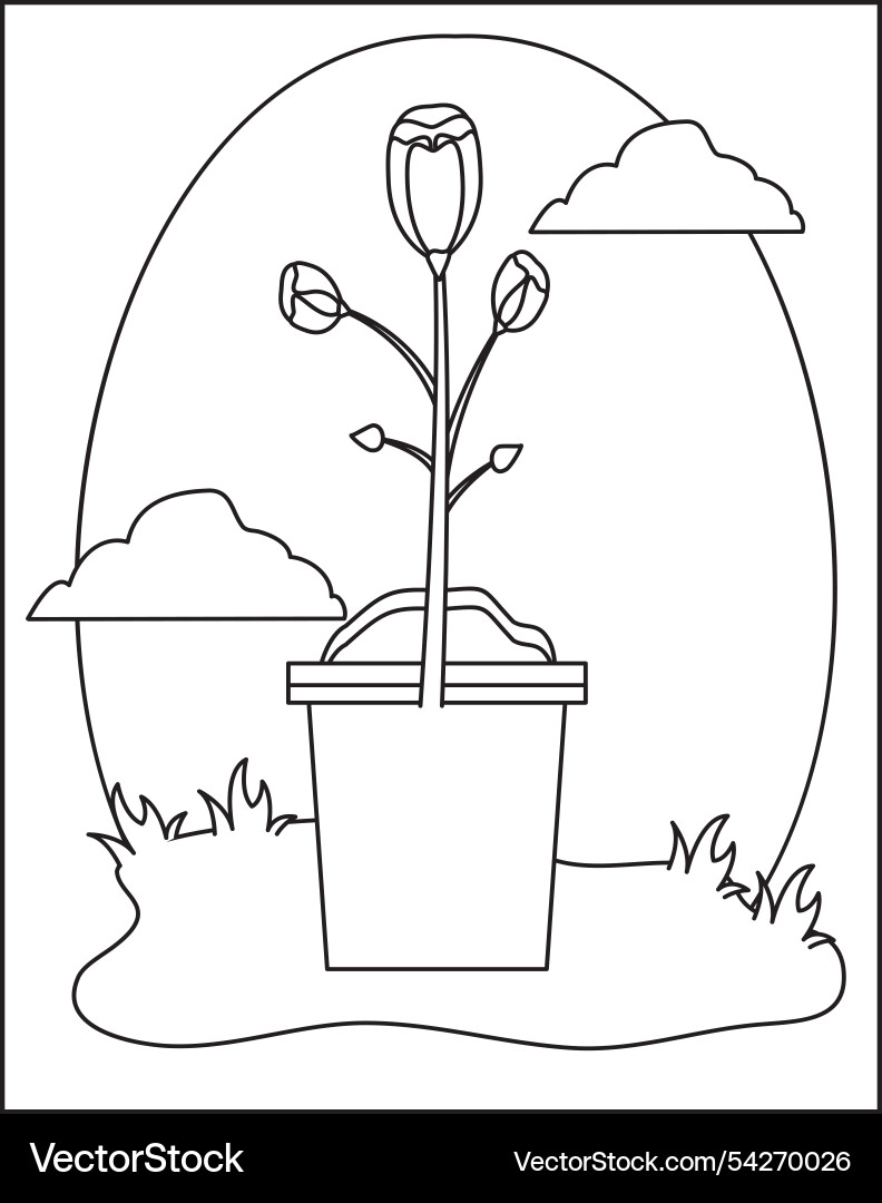Flower pot coloring page book for kids Royalty Free Vector