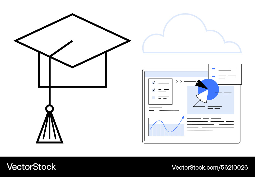 Graduation cap beside data charts and analytics Vector Image