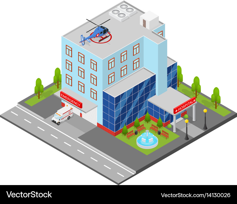 Hospital building isometric view Royalty Free Vector Image