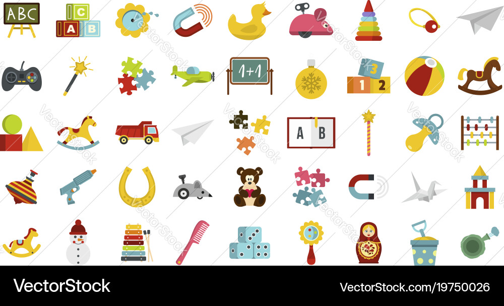 Kid toys icon set flat style Royalty Free Vector Image