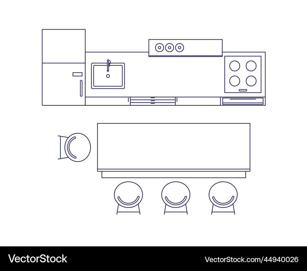Kitchen set dining table chairs top view home Vector Image