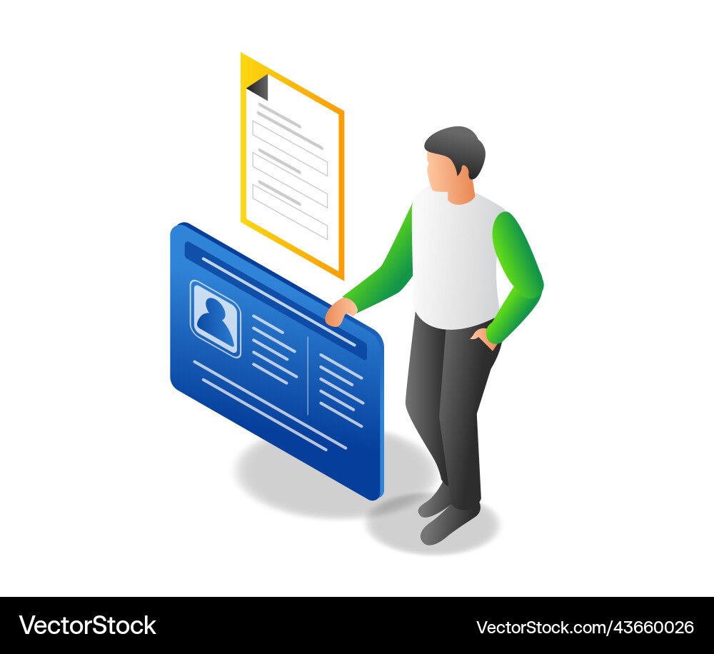Man showing company id data Royalty Free Vector Image