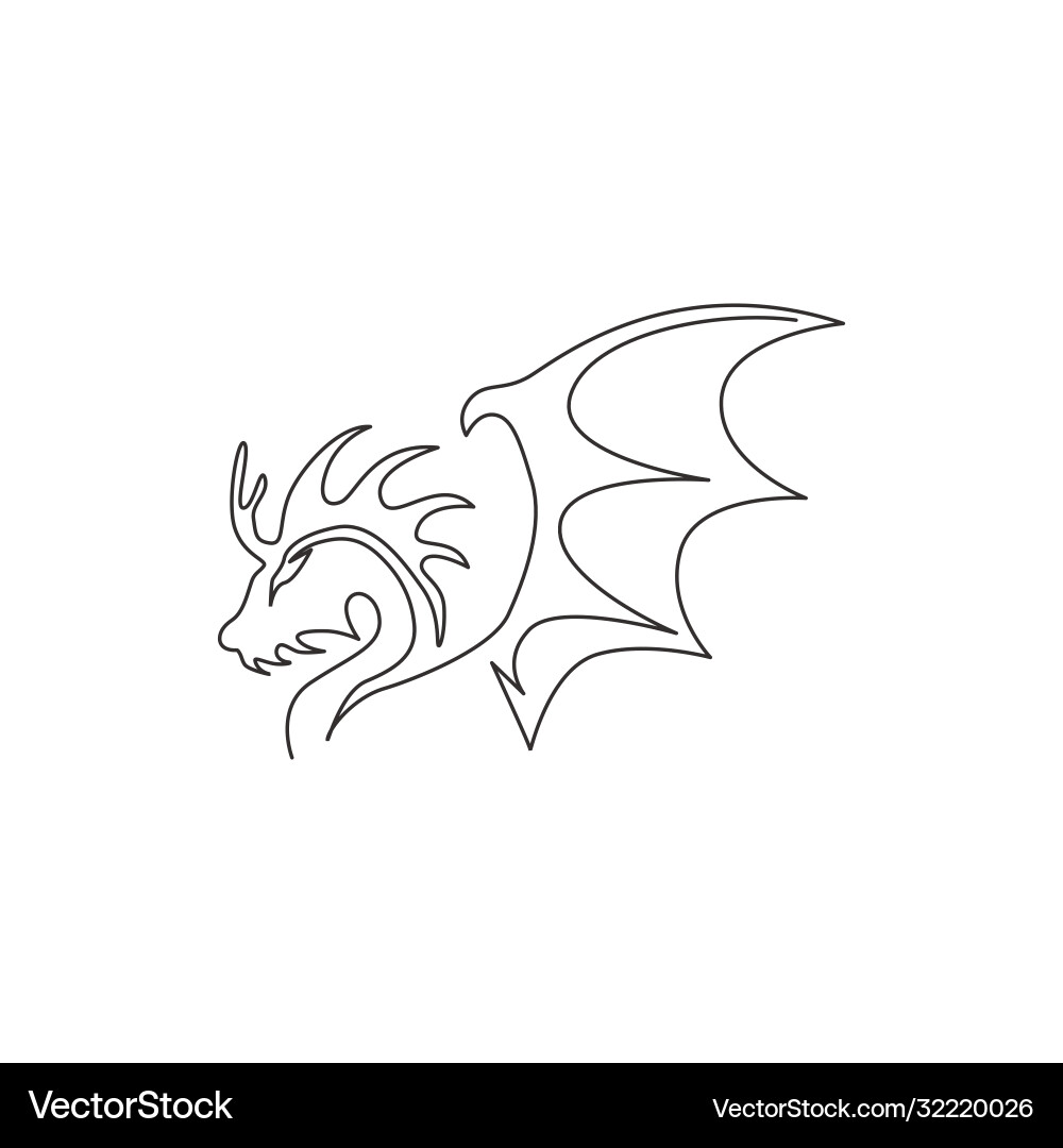 One single line drawing scary beast dragon Vector Image