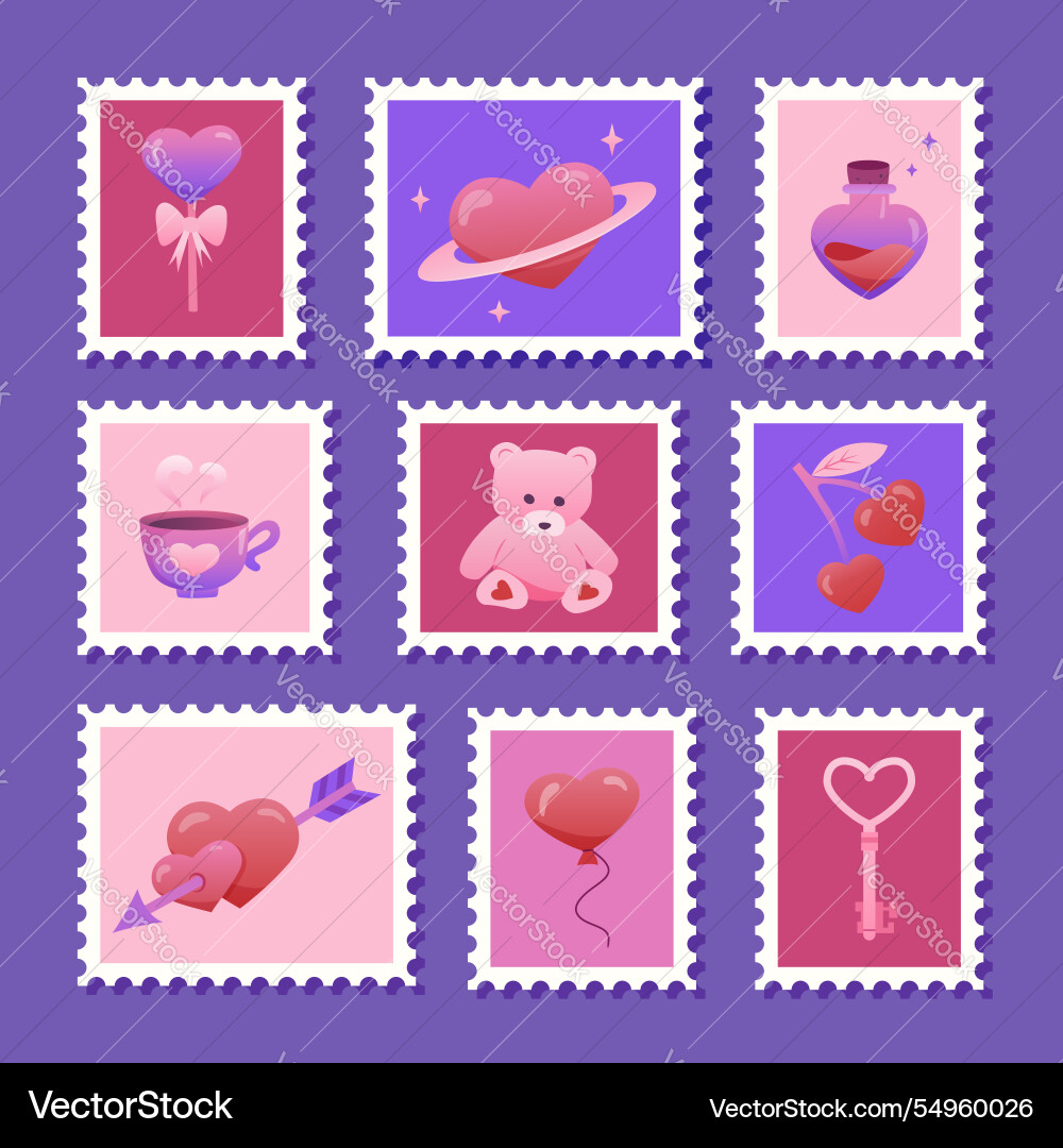 Postage stamps with love themed Royalty Free Vector Image