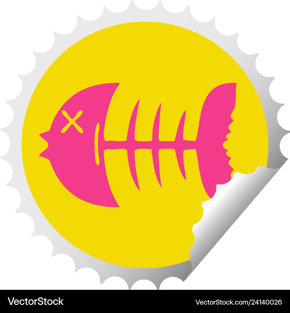Quirky circular peeling sticker cartoon dead fish Vector Image