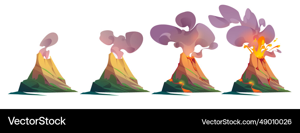 Volcano cartoon animation with lava smoke Vector Image