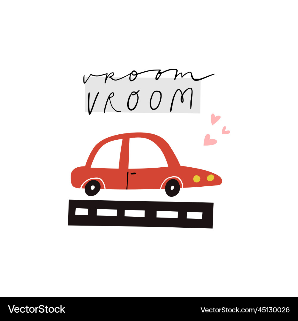 Vroom handwritten lettering flat heart Royalty Free Vector