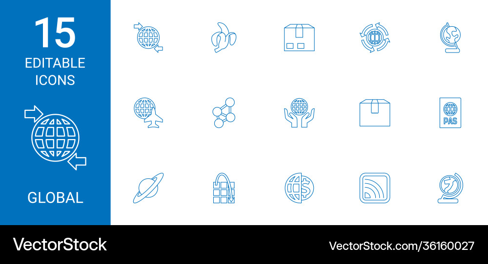 15 global icons Royalty Free Vector Image - VectorStock
