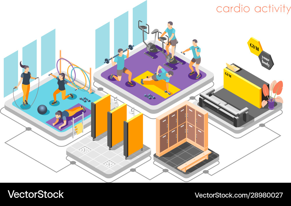 Cardio activity isometric composition Royalty Free Vector