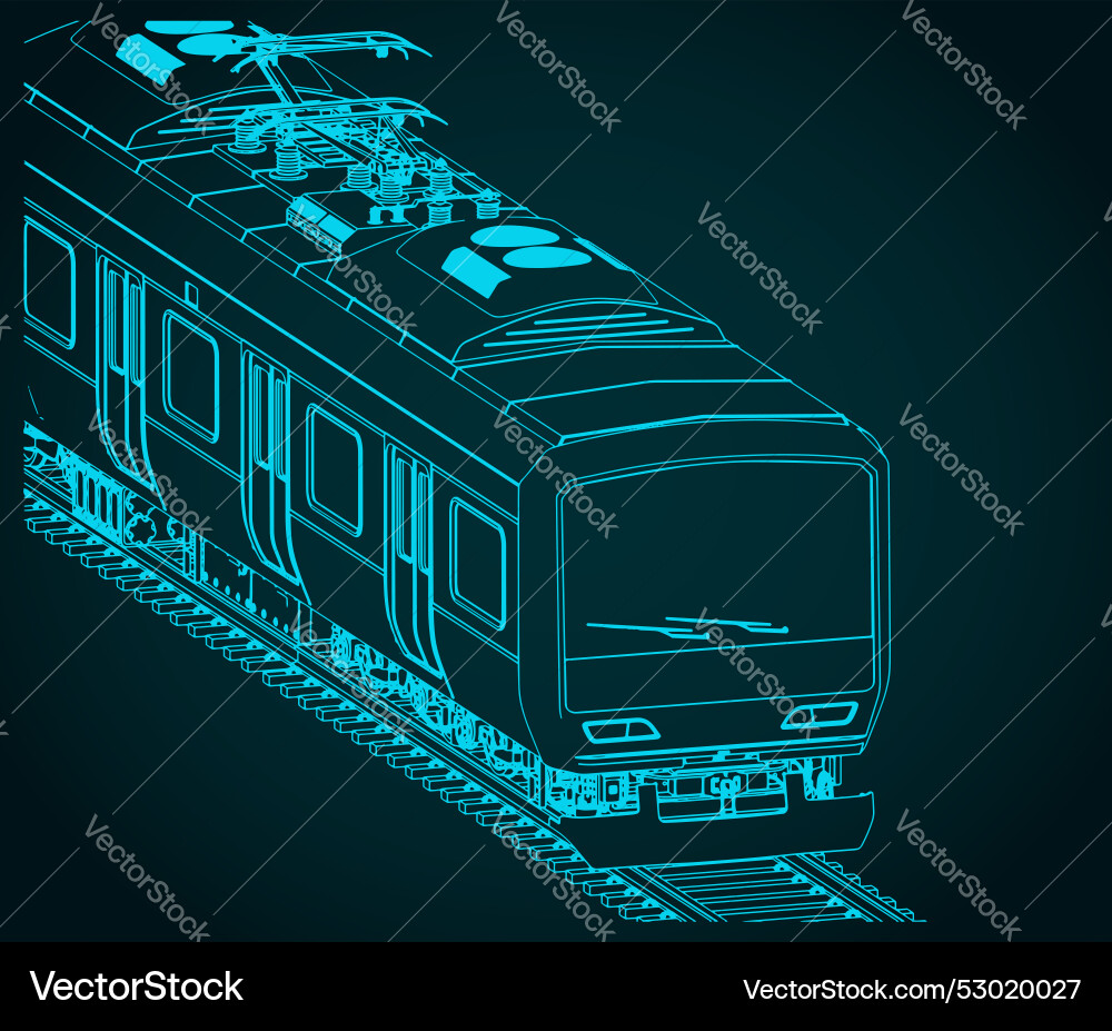 City train isometric blueprint close up Royalty Free Vector