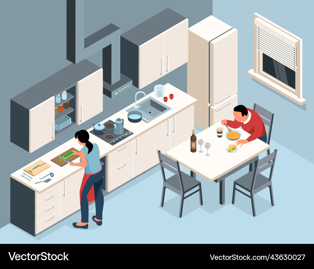 Family at kitchen composition Royalty Free Vector Image