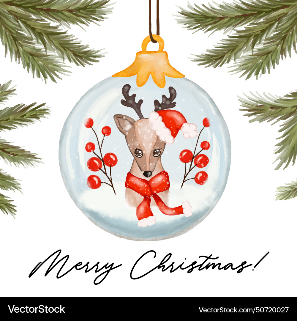 Merry christmas greeting card with cute deer Vector Image