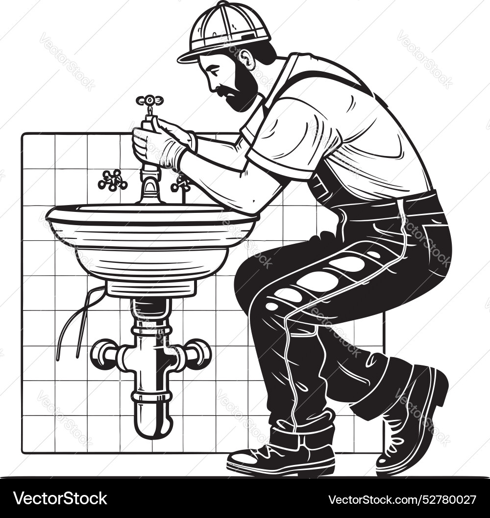 Pipeline picasso plumbing worker repairs logo Vector Image