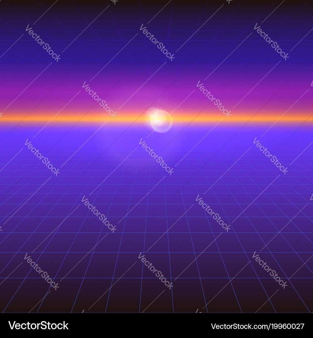 Retro Cyber Sunset Grid Royalty Free Vector Image