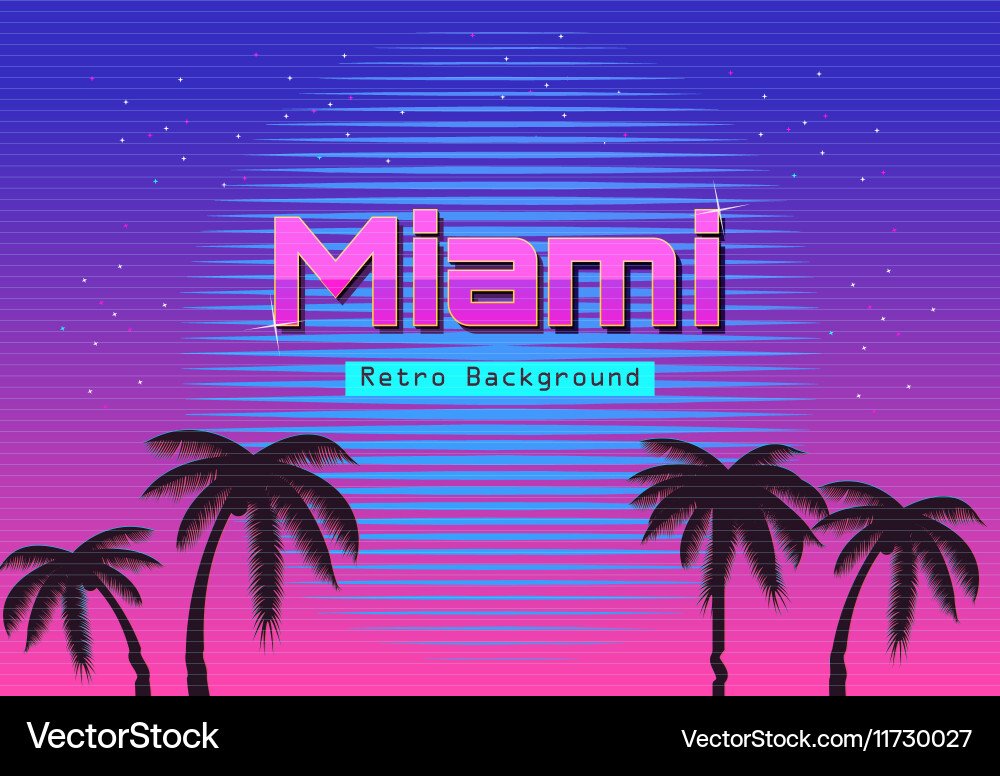 Retro Neon Miami Palms Background Royalty Free Vector Image