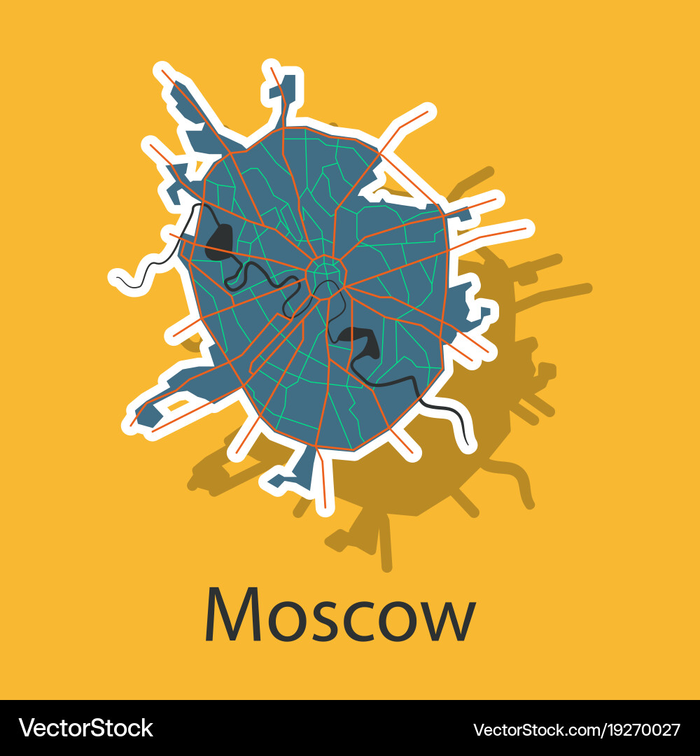 Sticker color map of moscow all objects Royalty Free Vector