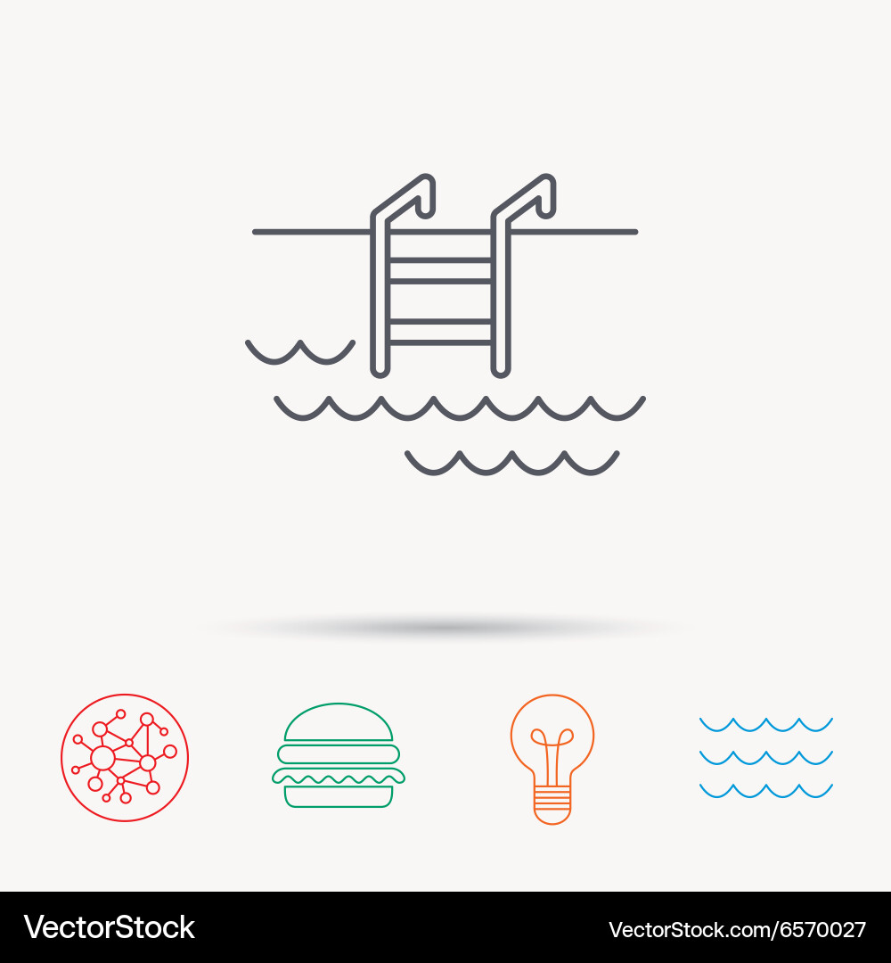 Swimming pool icon waves and stairs sign Vector Image