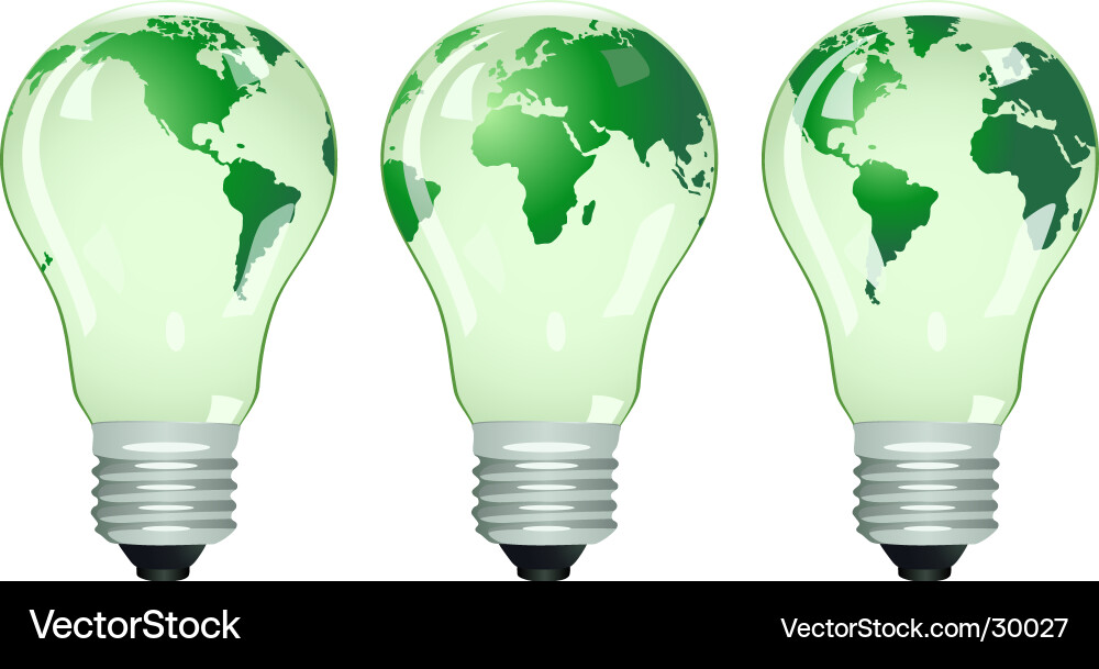 Three electric bulbs with maps Royalty Free Vector Image