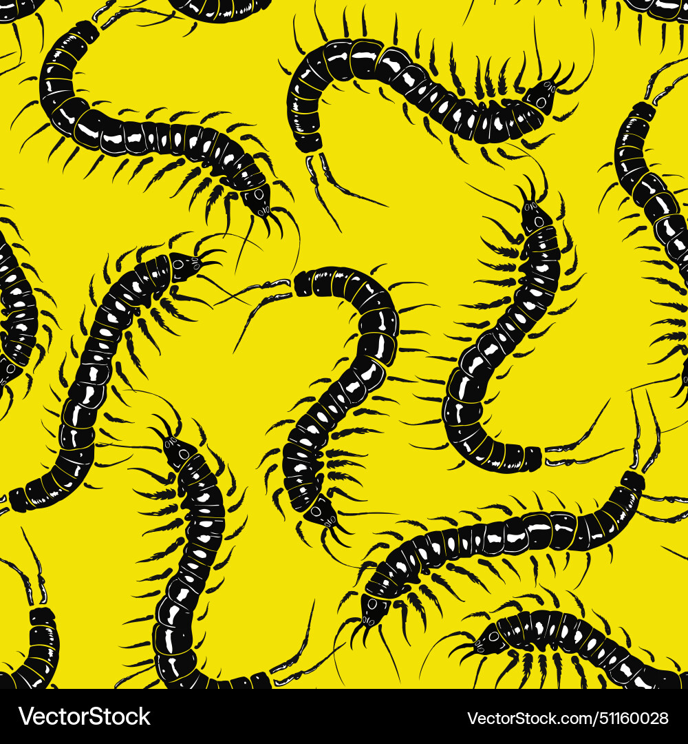 A seamless pattern of black centipedes Royalty Free Vector