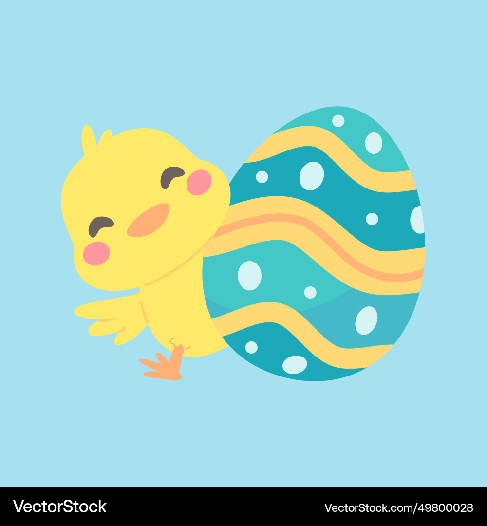 Cartoon chick with easter eggs in the grass Vector Image