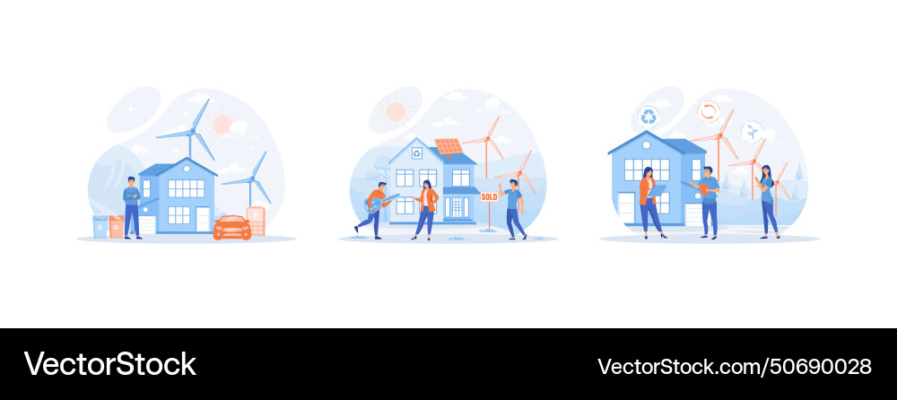 Eco-friendly architecture eco house with happy Vector Image