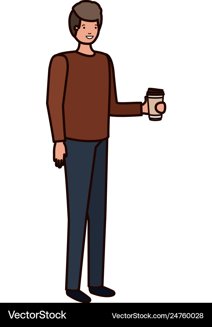 Man with container plastic coffee avatar character