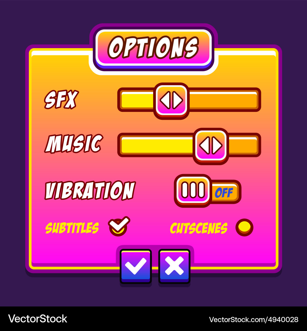 Options menu space style game buttons asset Vector Image