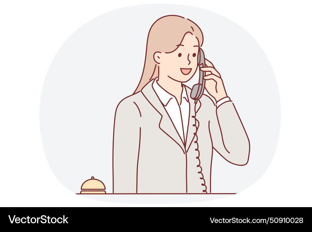 Receptionist woman talking on phone answering Vector Image