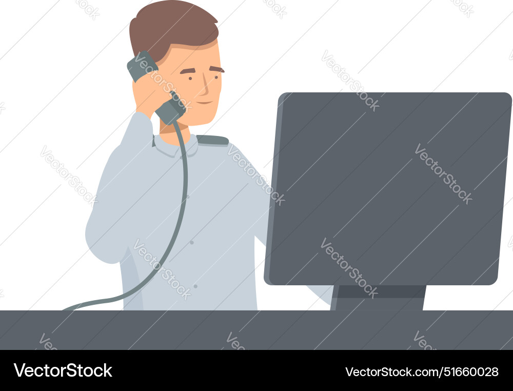 Security guard talking on the phone and looking Vector Image