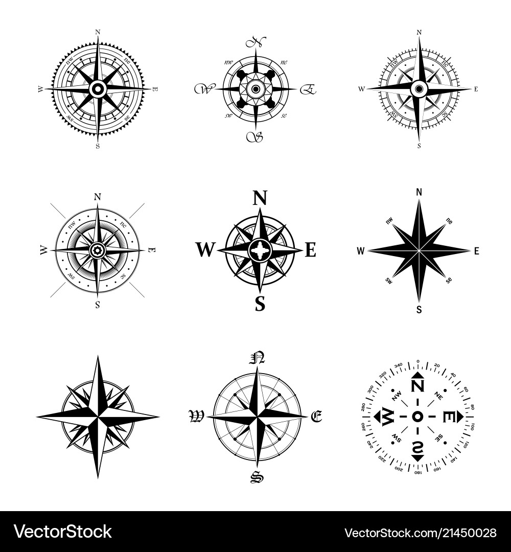 Windroses outline set Royalty Free Vector Image