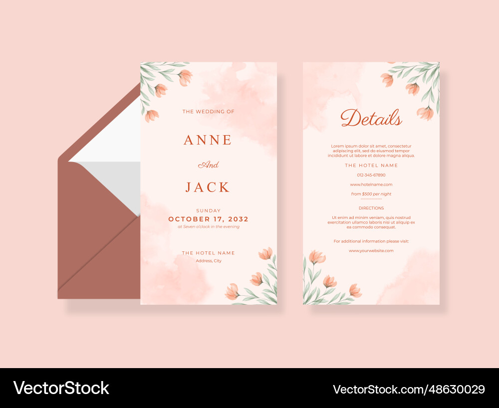 Beautiful wedding card and details template Vector Image